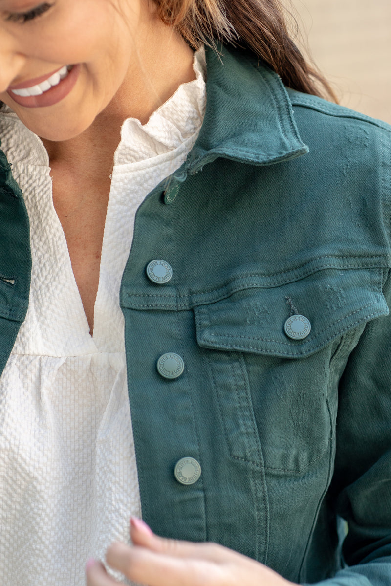 Judy Blue Jeans | Teal Garment Dyed Grinding Denim Jacket JB7864 ...