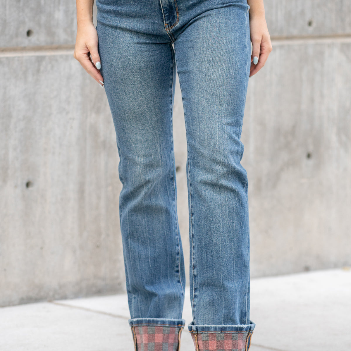 Judy Blue Jeans | Plaid Cuffed High Rise Cuffed Straight Leg (Long ...