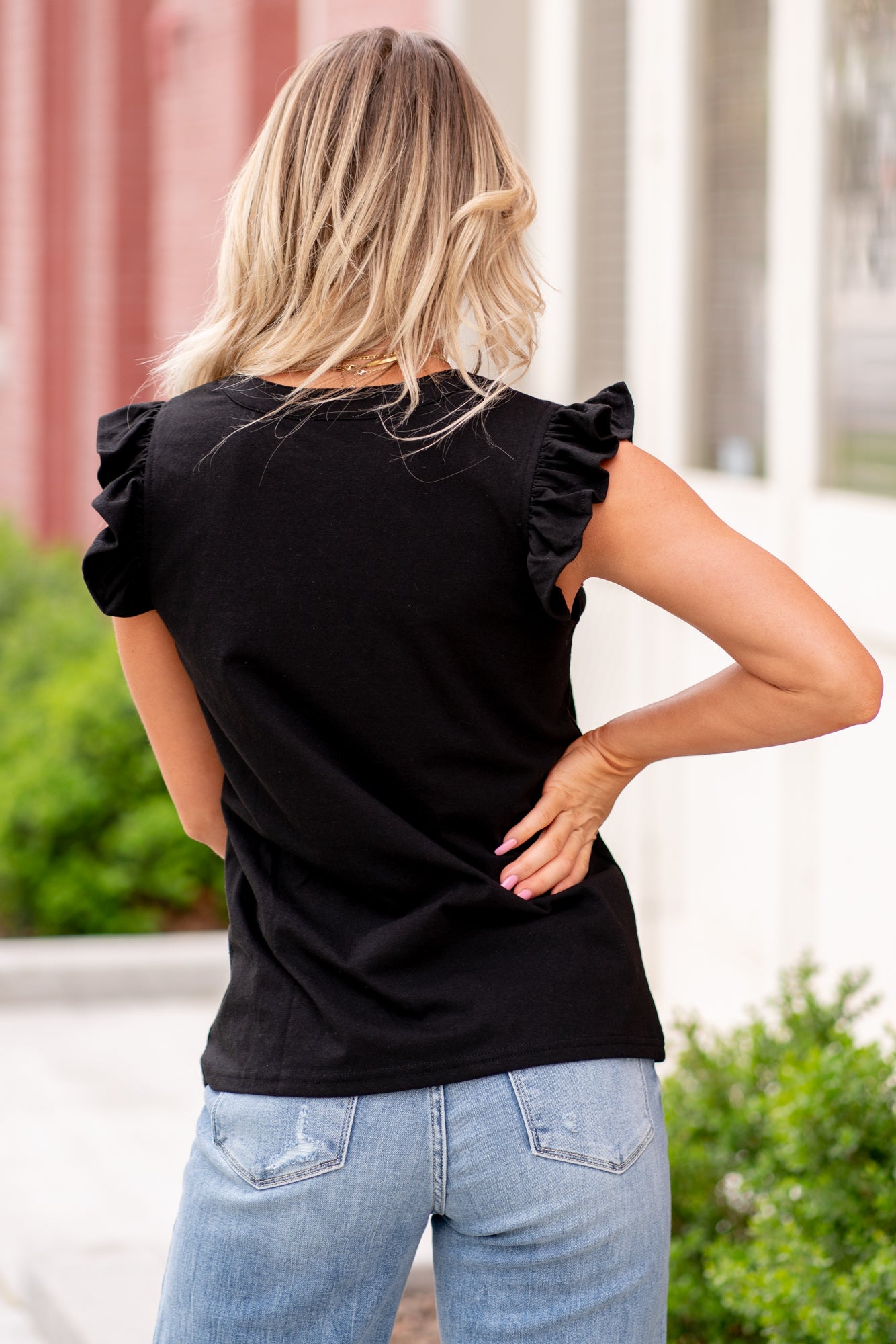 BiBi | Ruffle Sleeve V Neck Top - IP7266-Black – American Blues