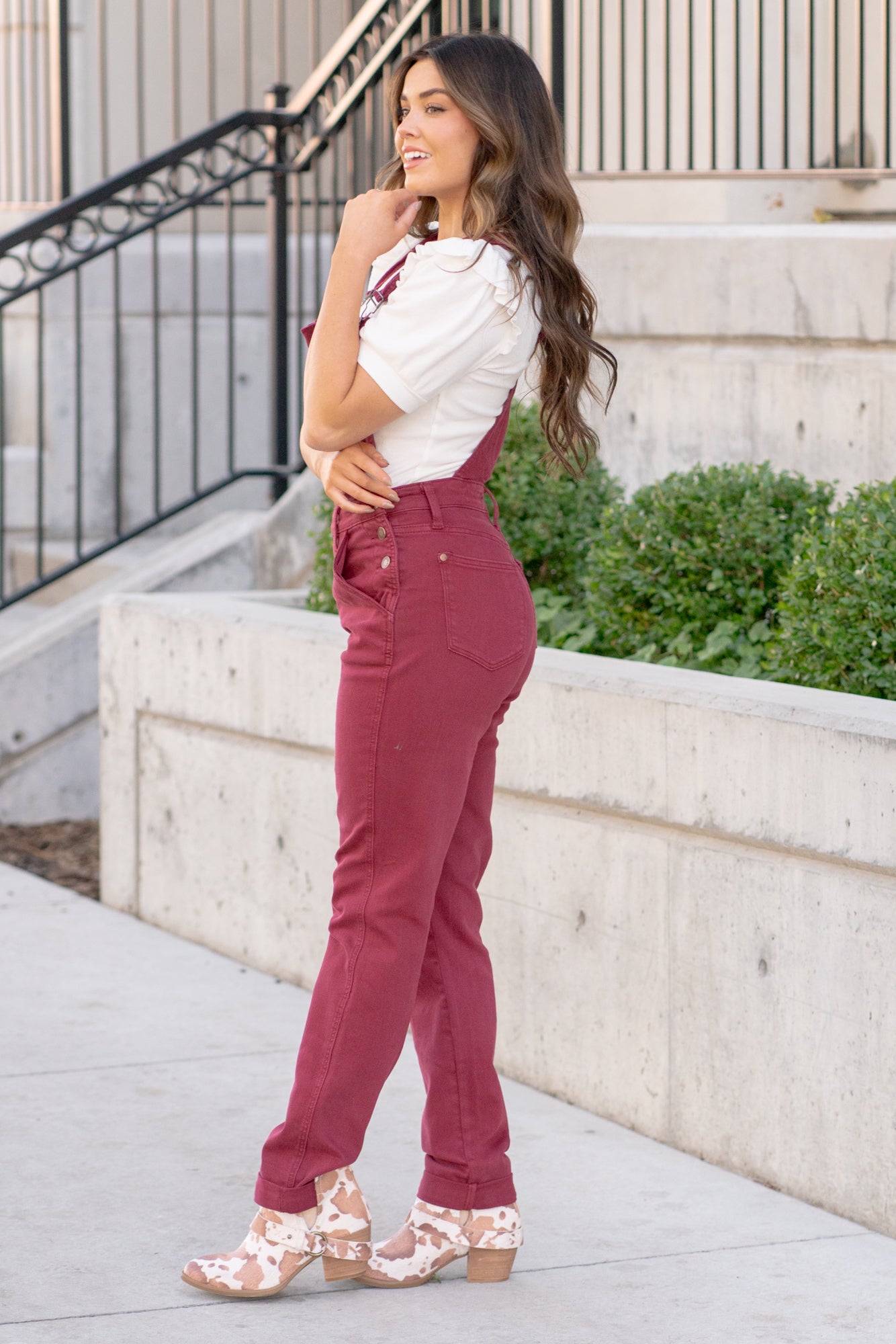 Judy Blue Jeans | Maroon Garment Dyed High Rise Double Cuffed Overalls ...