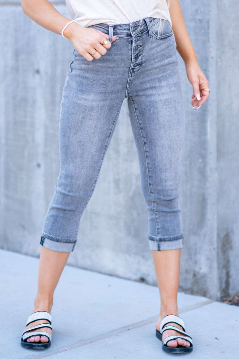 Judy Blue Jeans Saturday Night Button Fly High Waist Cuffed Capris ...