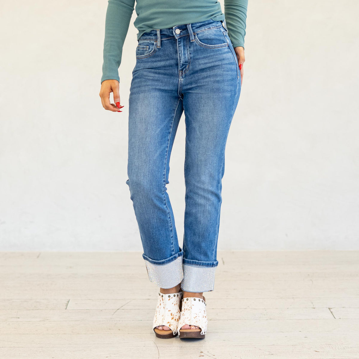 VERVET Jeans | VERVET Radiant Dream High Rise Rhinestone Cuffed Slim ...
