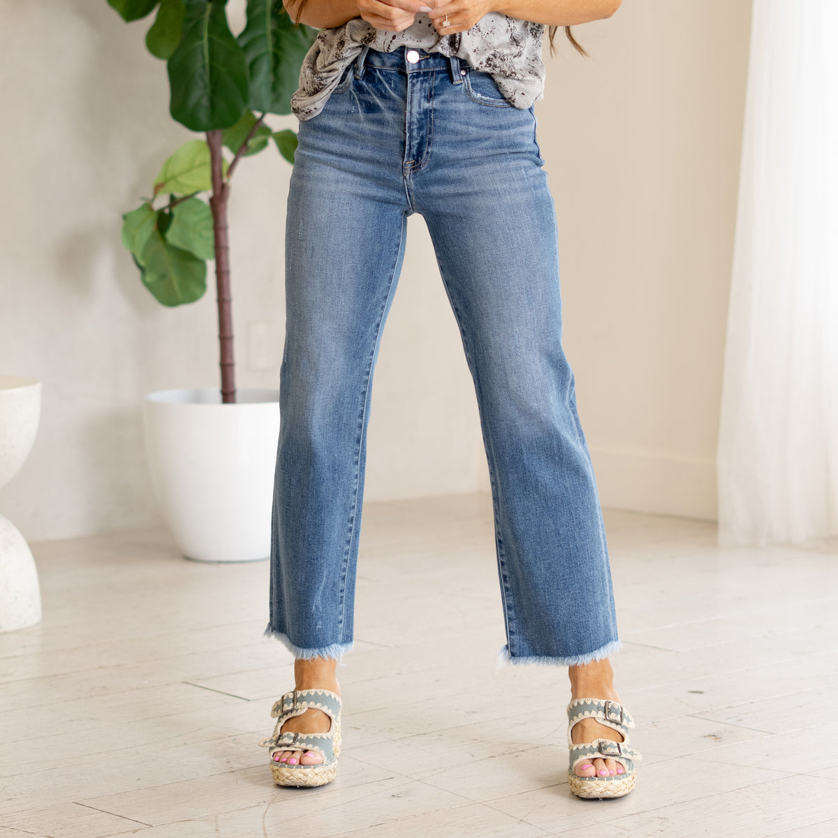 Risen Jeans Skyfall High Rise Cropped Frayed Hem Straight RDP5116SZ-MD ...