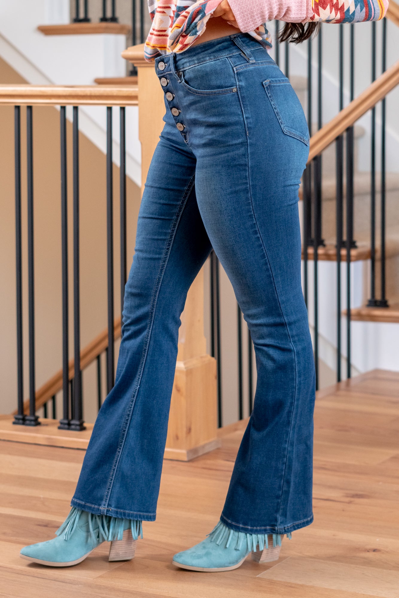 Kan Can | Petite Aurora Exposed Button Fly High Boot Cut KC7808D-PT – American Blues