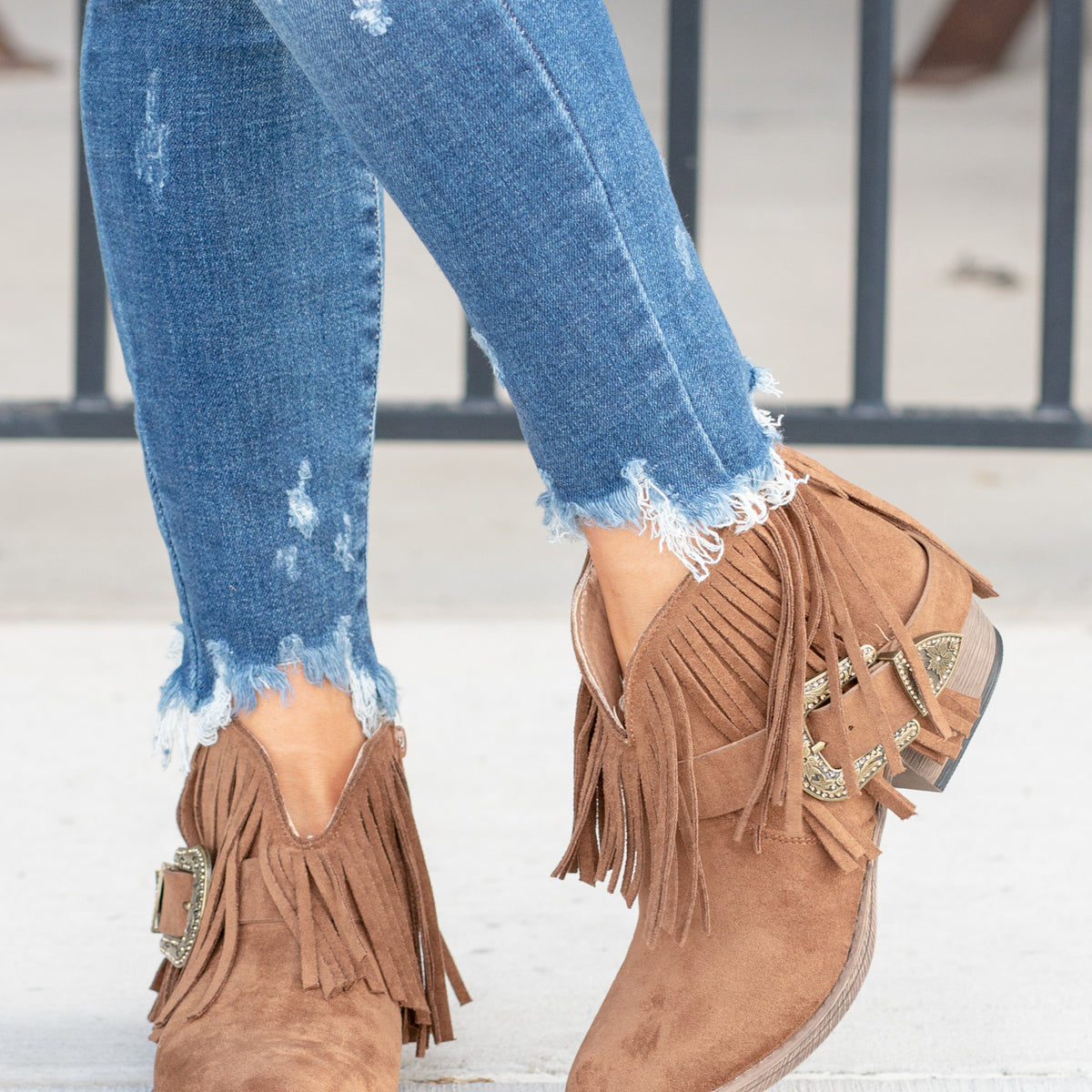 Very G Shoes | Billie Buckle Fringe Boots - VGLB0337-Tan – American Blues
