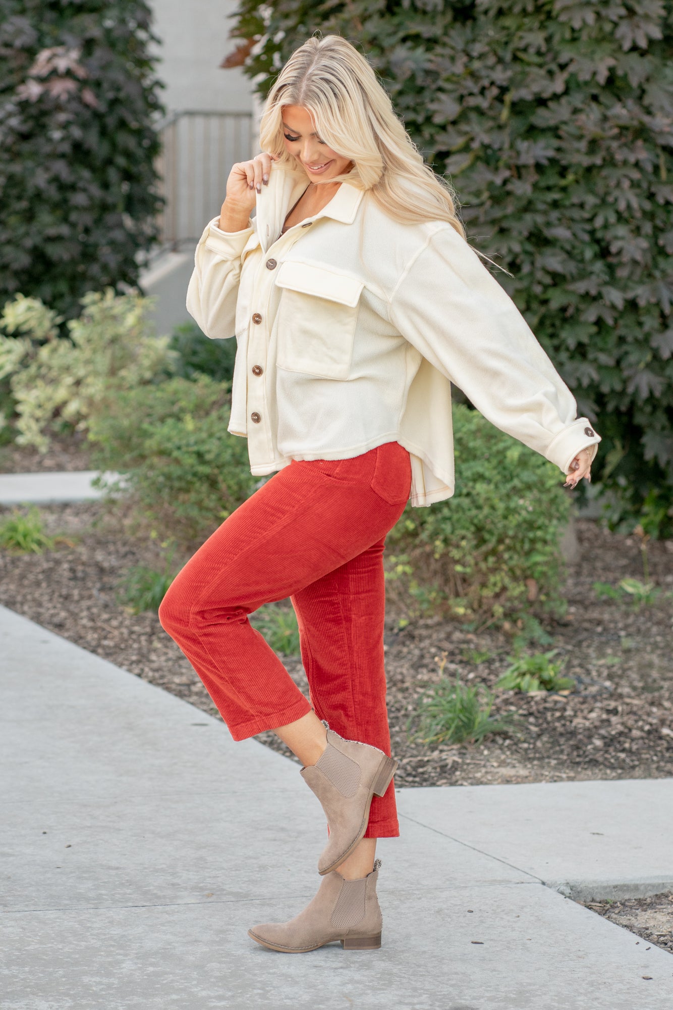 Fleece Button Down Shacket - Cream HAJ1726-Cream – American Blues