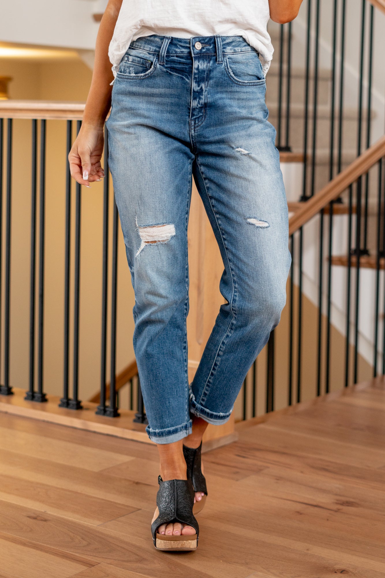 Flying Monkey | Caspian Cuffed Mom Jeans F4158 – American Blues